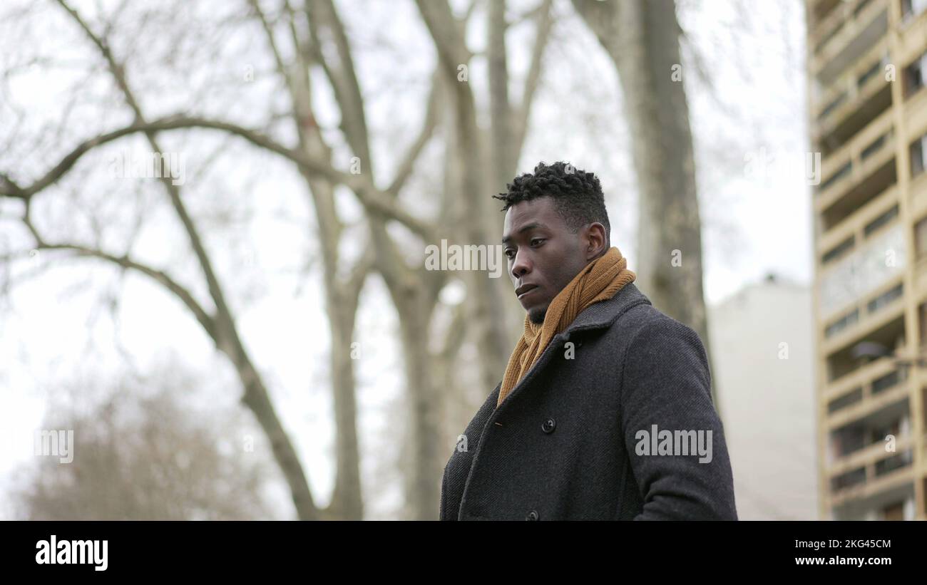 Pensive black African man close-up face thinking about issues2 Stock ...