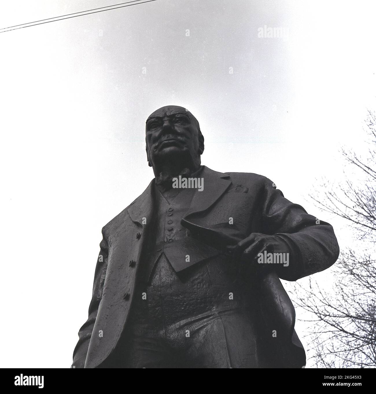 1960, historical, a bronze statue of the famous British statesman ...