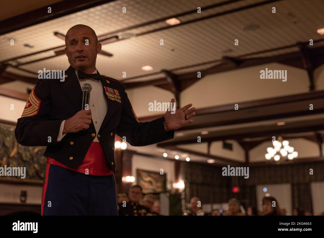 U.S. Marine Corps Sgt. Maj. Eric Cook, the guest of honor, speaks ...