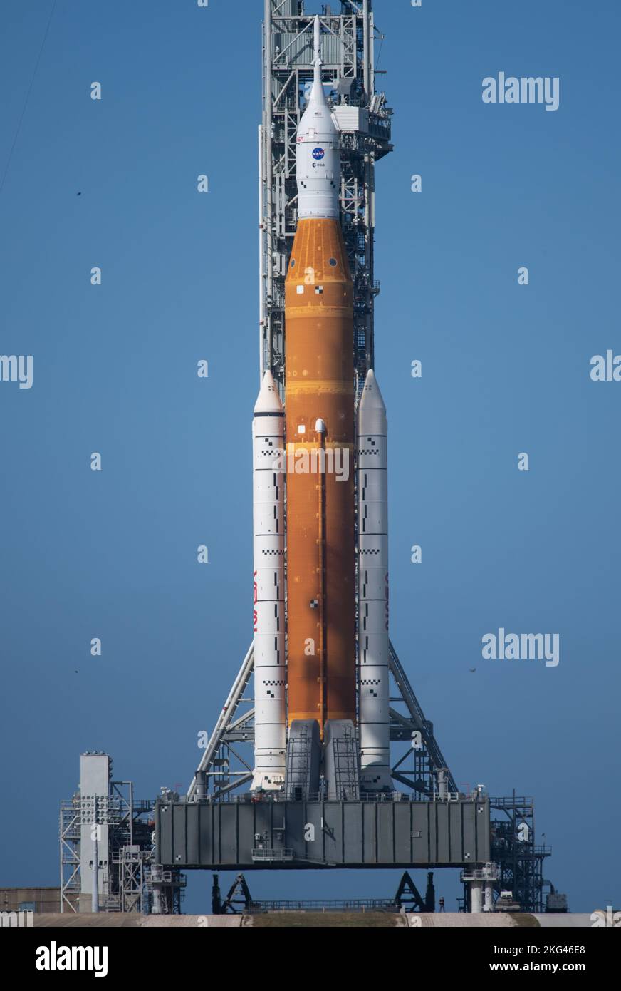 The SLS rocket with Orion spacecraft atop a mobile launcher was at ...