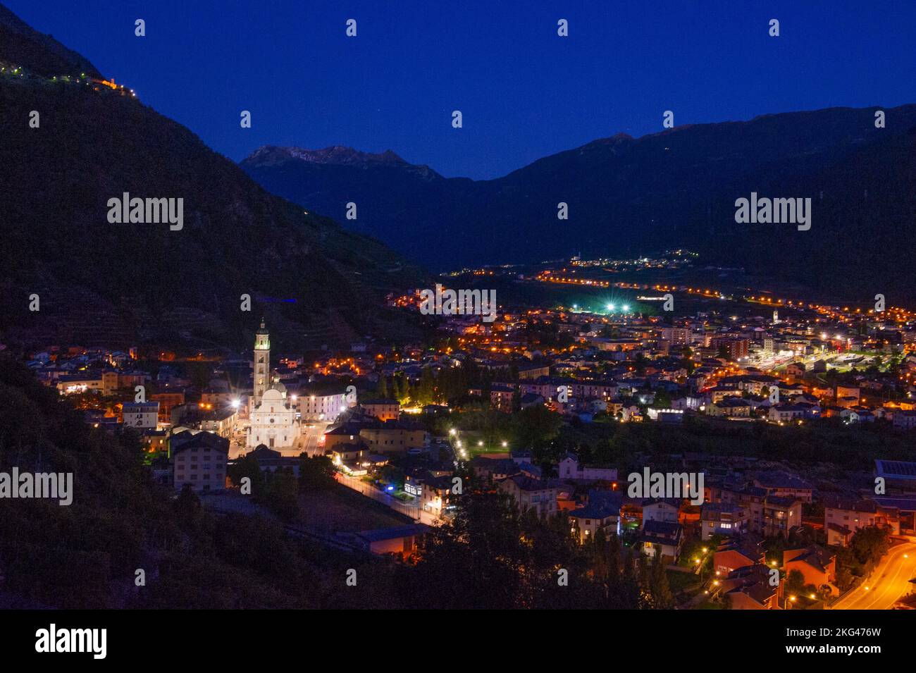october 13 2022 - Europe, Italy, Lombardy, City of Tirano, night view ...