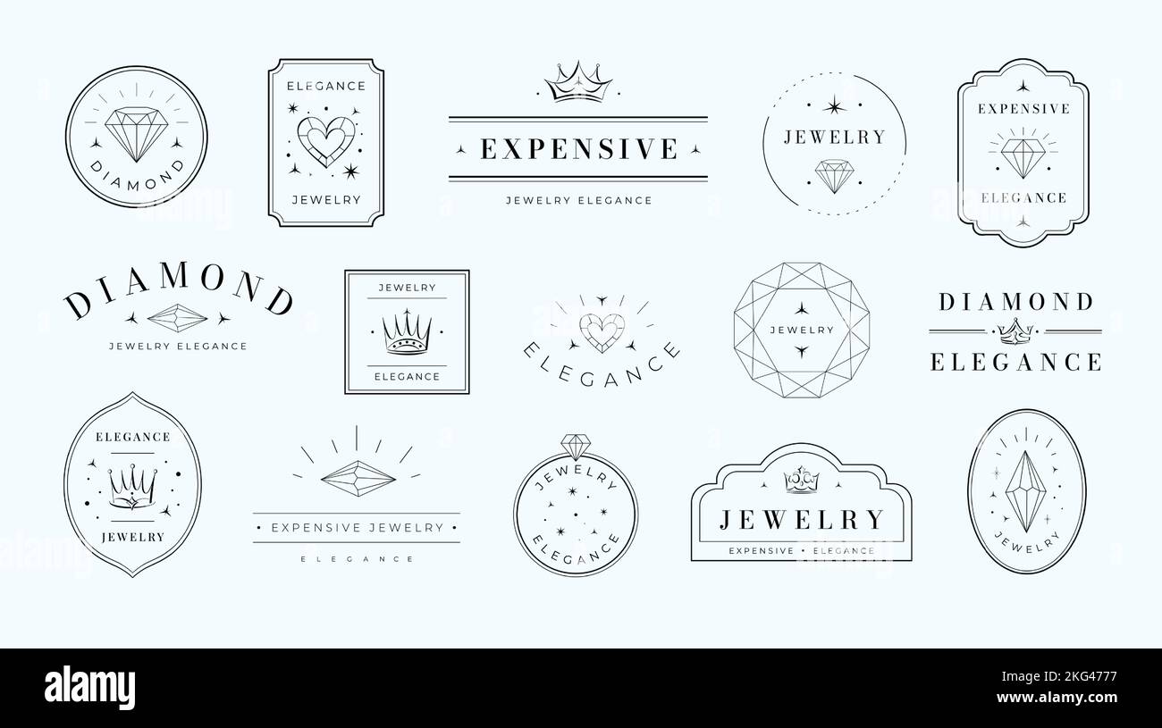 Jewelry emblems. Elegance diamond label template, luxury gemstone ...