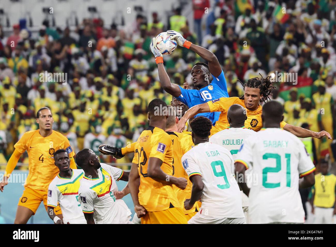 Doha, Qatar. 21st Nov, 2022. Edouard Mendy (Top), goalkeeper of Senegal ...