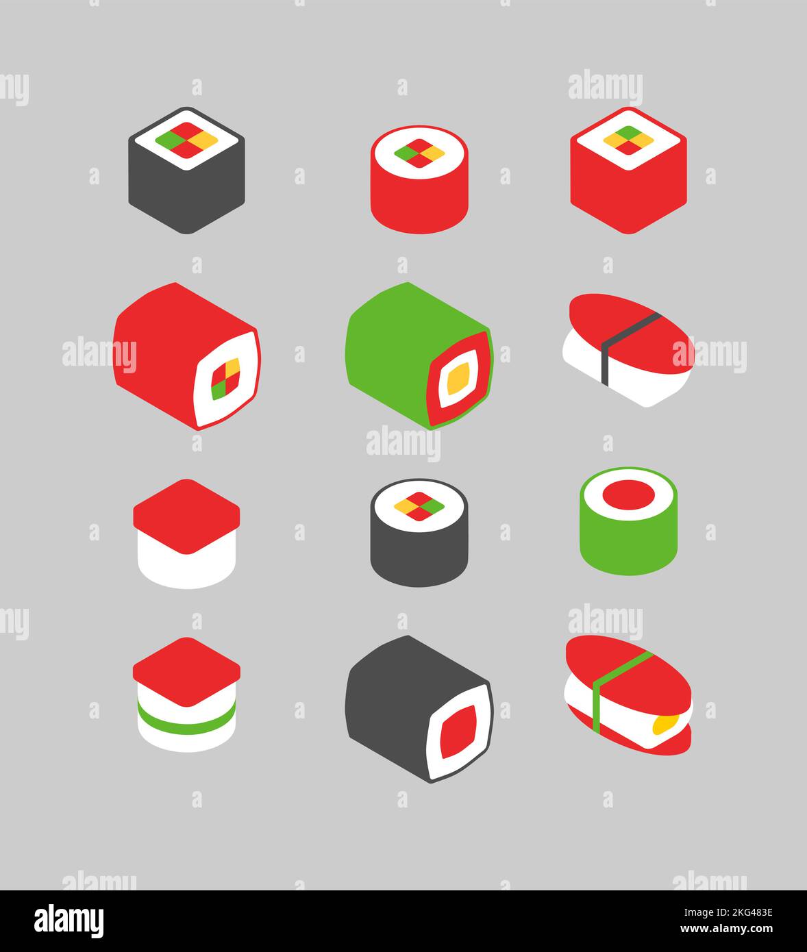 Sushi rolls set. Traditional Japanese food. Vector illustration Stock ...