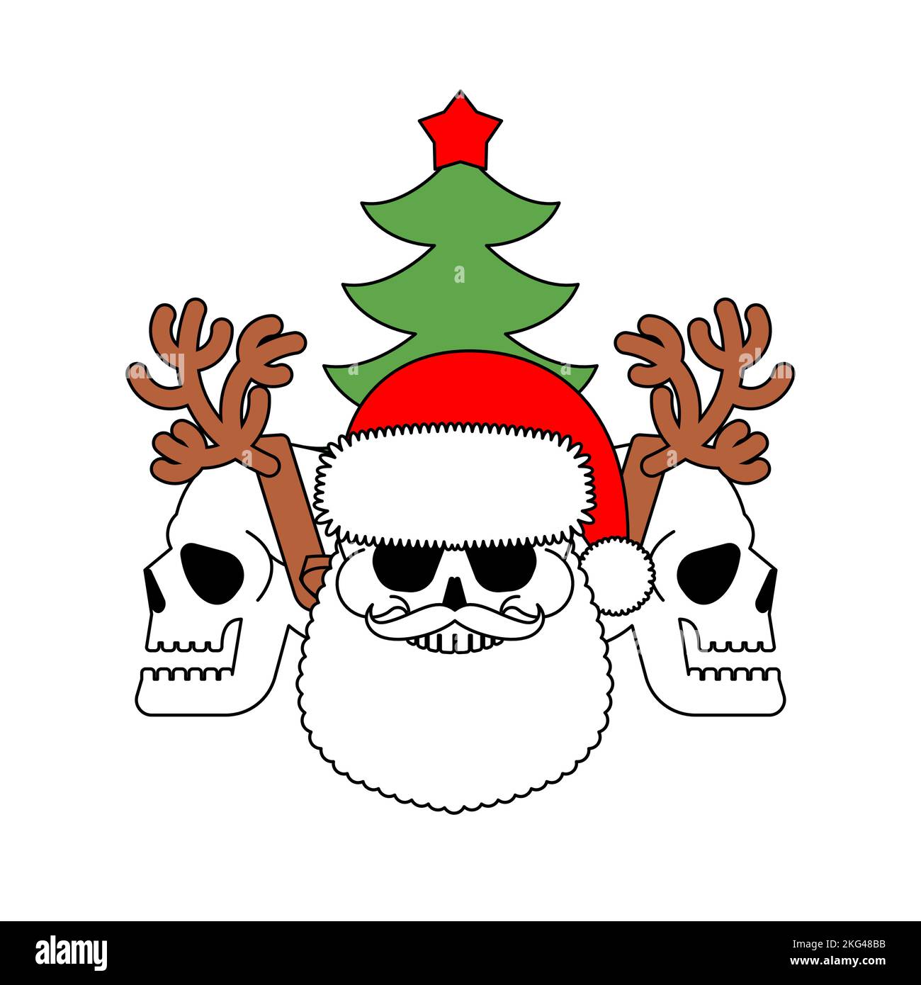 Christmas skulls set. Skeleton head of Santa and his helpers. Christmas ...