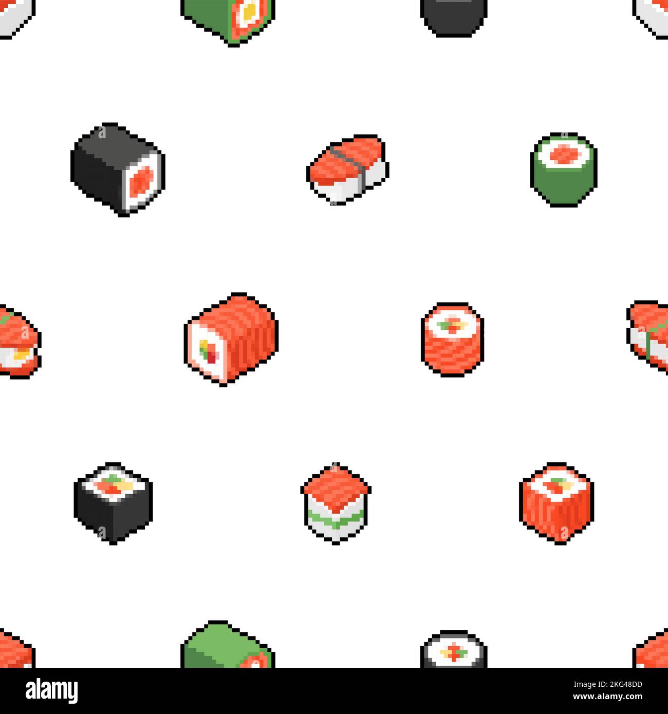 Sushi rolls pixel art pattern seamless. 8 bit Traditional Japanese food ...