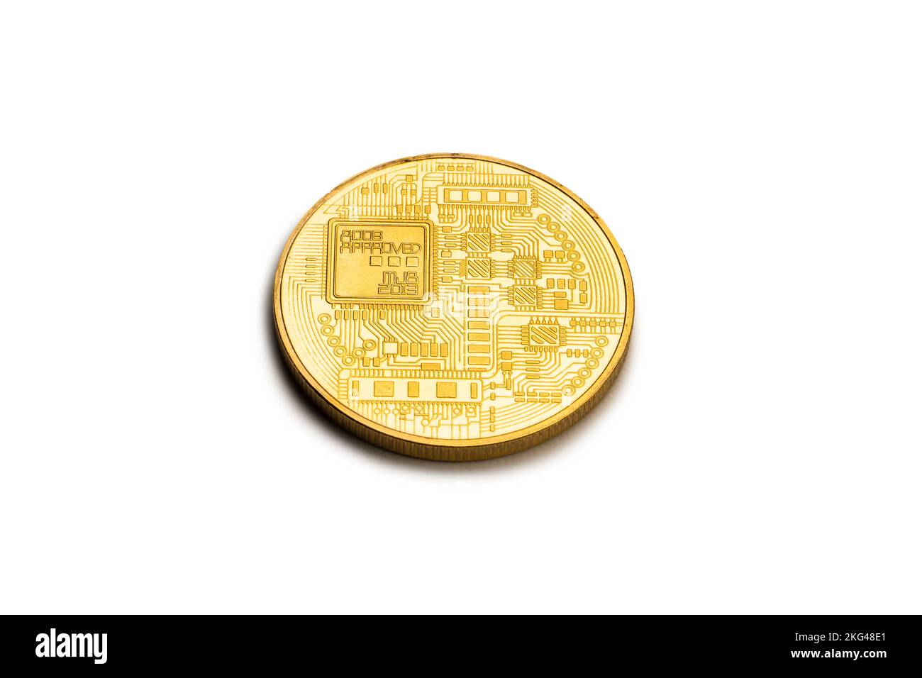 A bitcoin isolated on a white background. Top view Stock Photo - Alamy