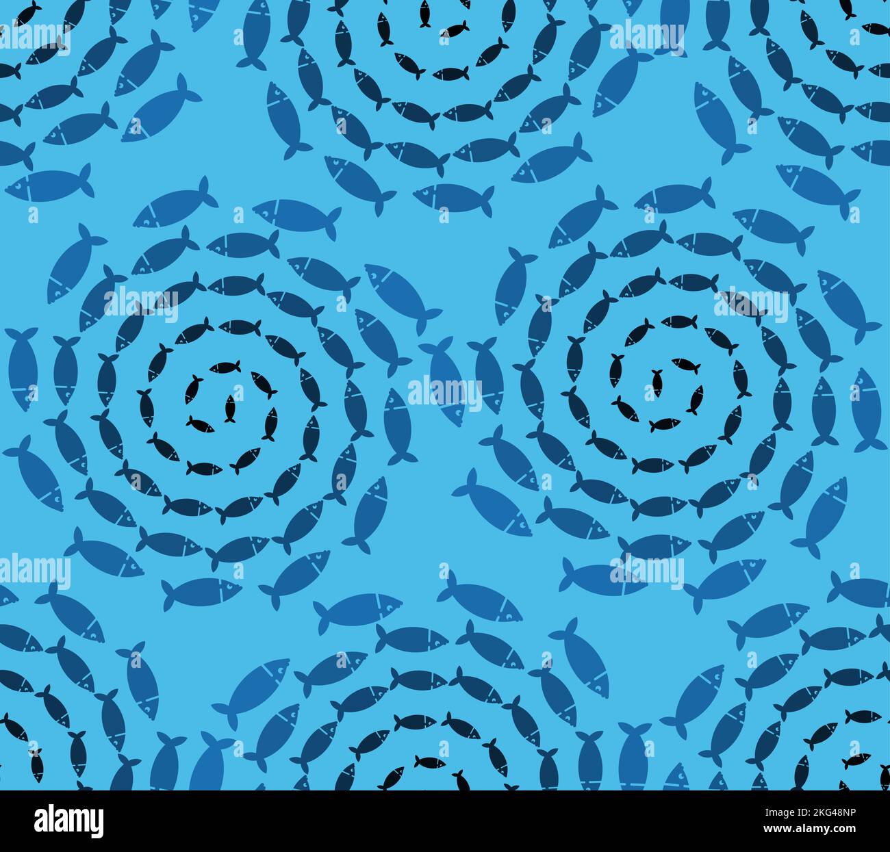 School of fish circular pattern seamless. Fishes swarm circle ...