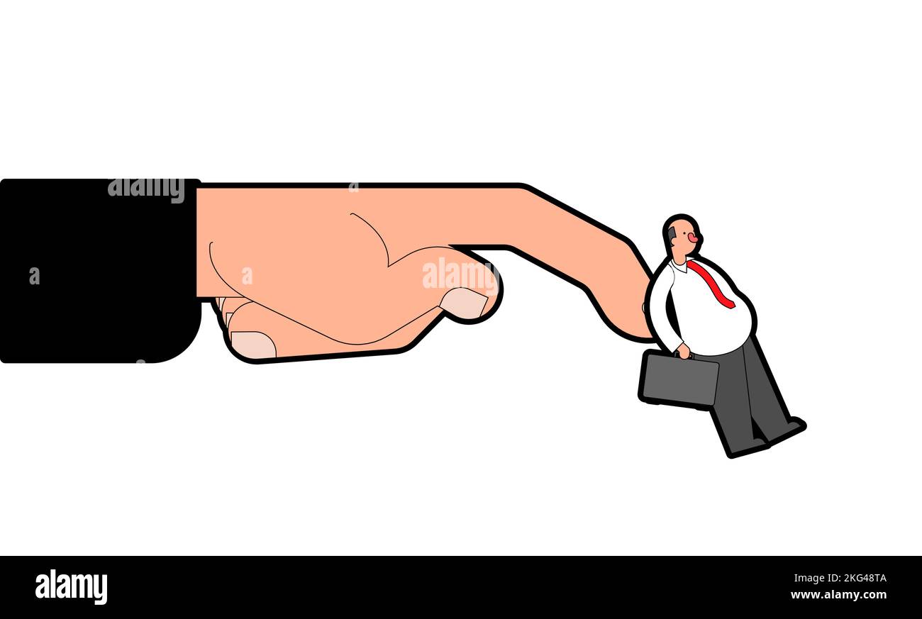 Huge hand pushes worker. Concept of dismissal from the office Stock ...