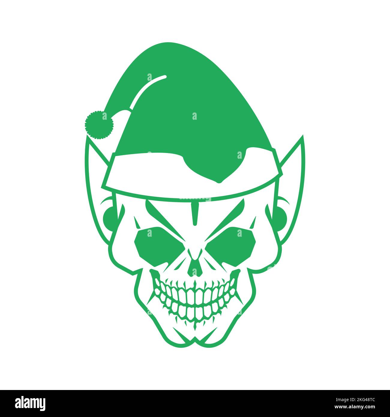 Christmas elf skull. Santa's helper skeleton head. Christmas and New ...