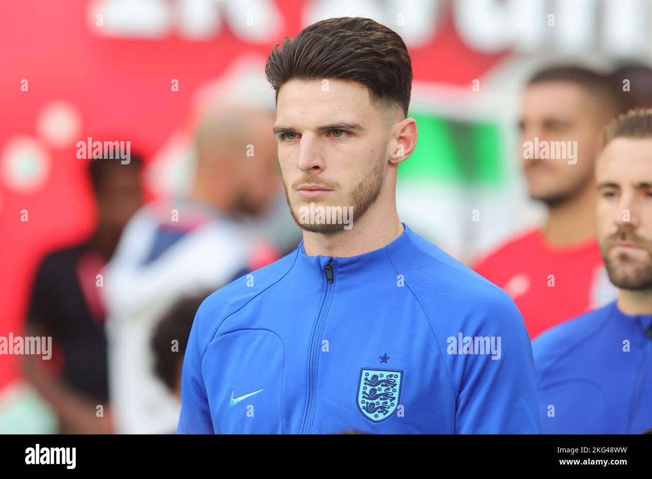 Doha, Qatar. 21st Nov, 2022. Declan Rice of England enters the field of ...