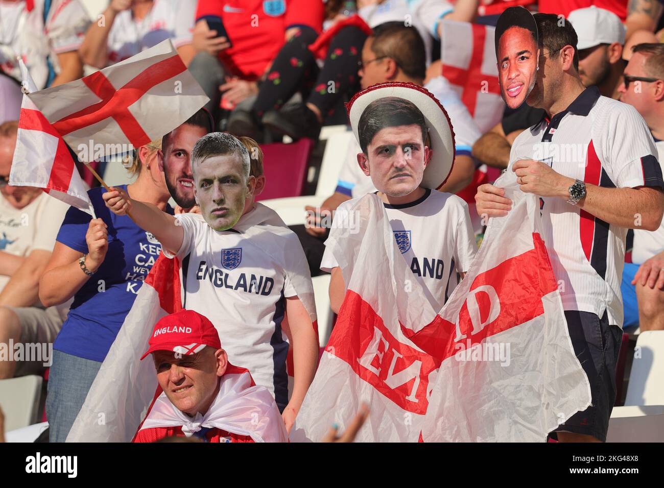 Doha, Qatar. 21st Nov, 2022. England fans wearing Jordan Pickford of ...