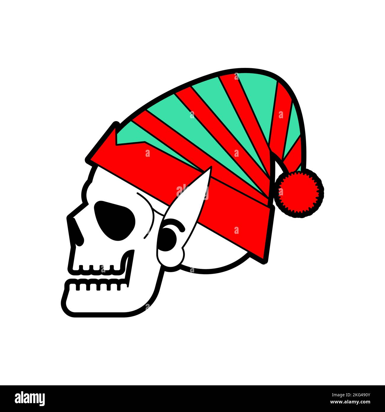 Christmas elf skull. Santa's helper skeleton head. Christmas and New ...