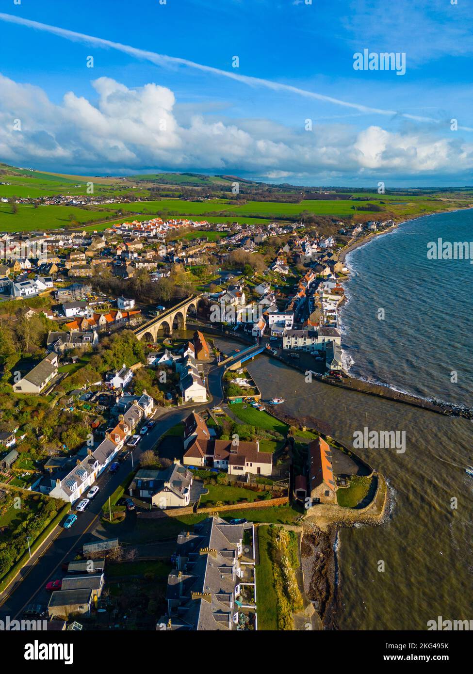 Aerial view of village of Lower Largo in Fife, Scotland, UK Stock Photo ...