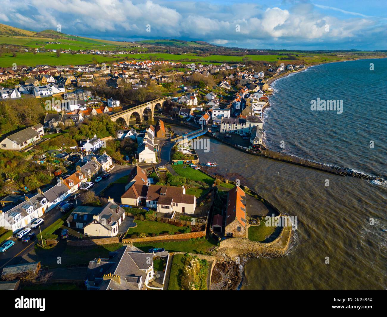 Aerial view of village of Lower Largo in Fife, Scotland, UK Stock Photo ...