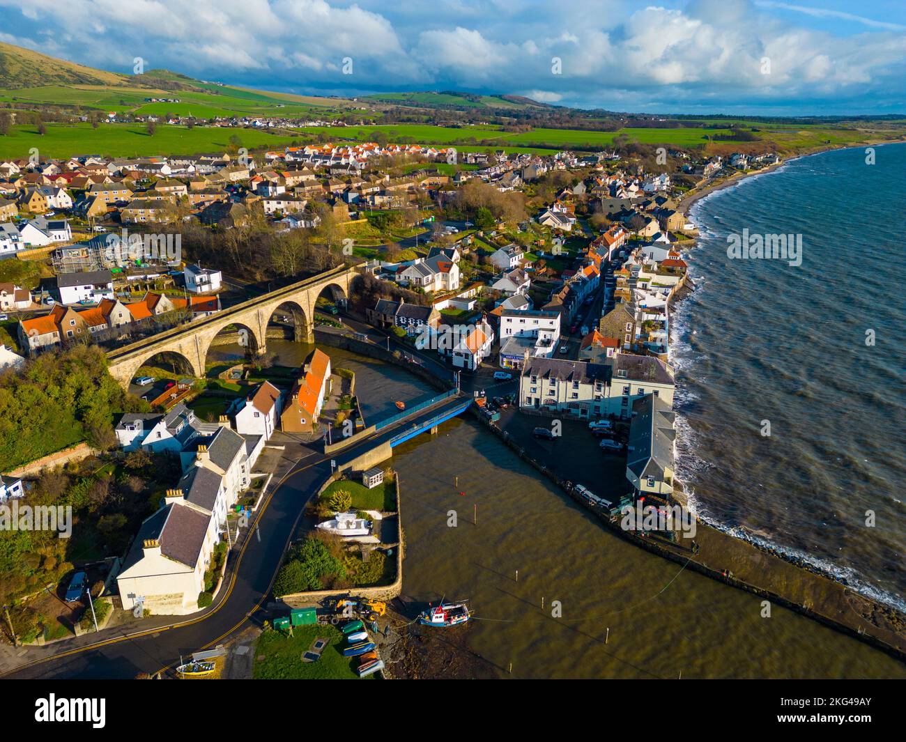 Aerial view of village of Lower Largo in Fife, Scotland, UK Stock Photo ...