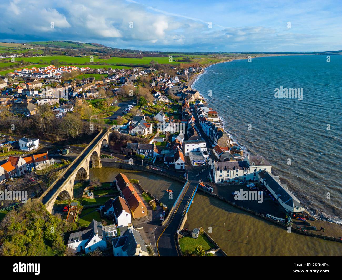 Aerial view of village of Lower Largo in Fife, Scotland, UK Stock Photo ...