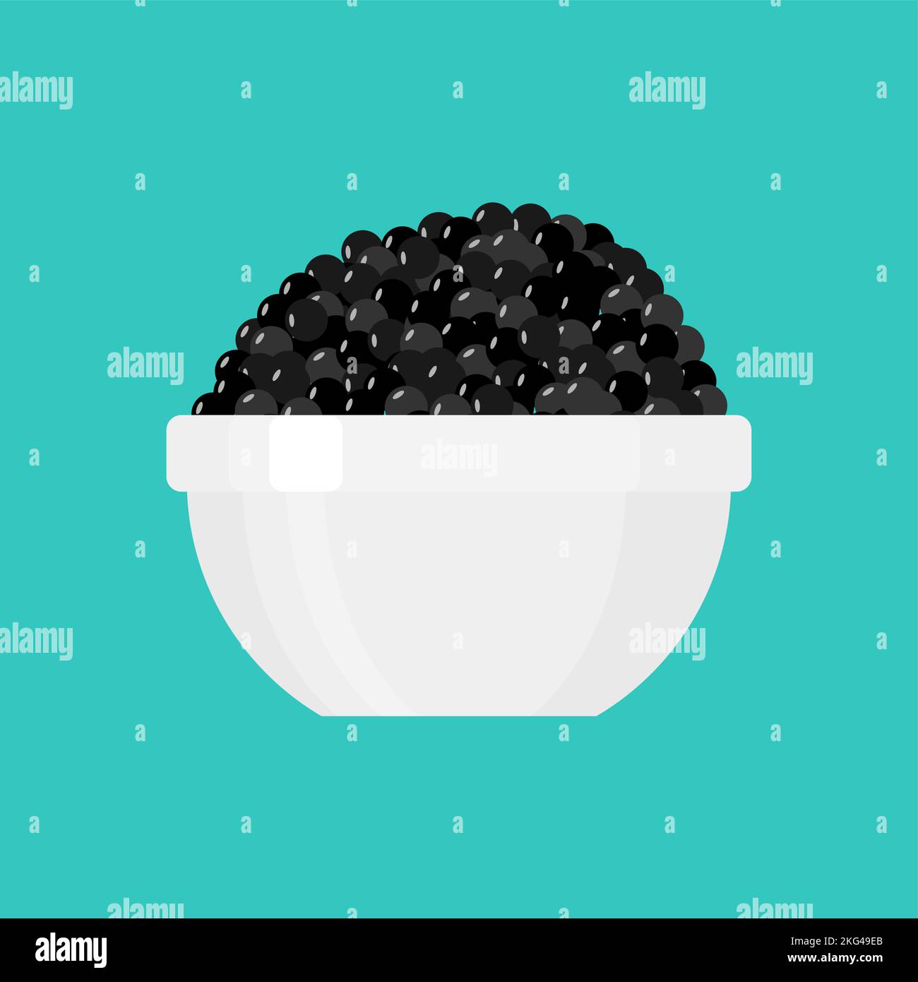 Black caviar in plate isolated. Fish delicacy. Vector illustration ...
