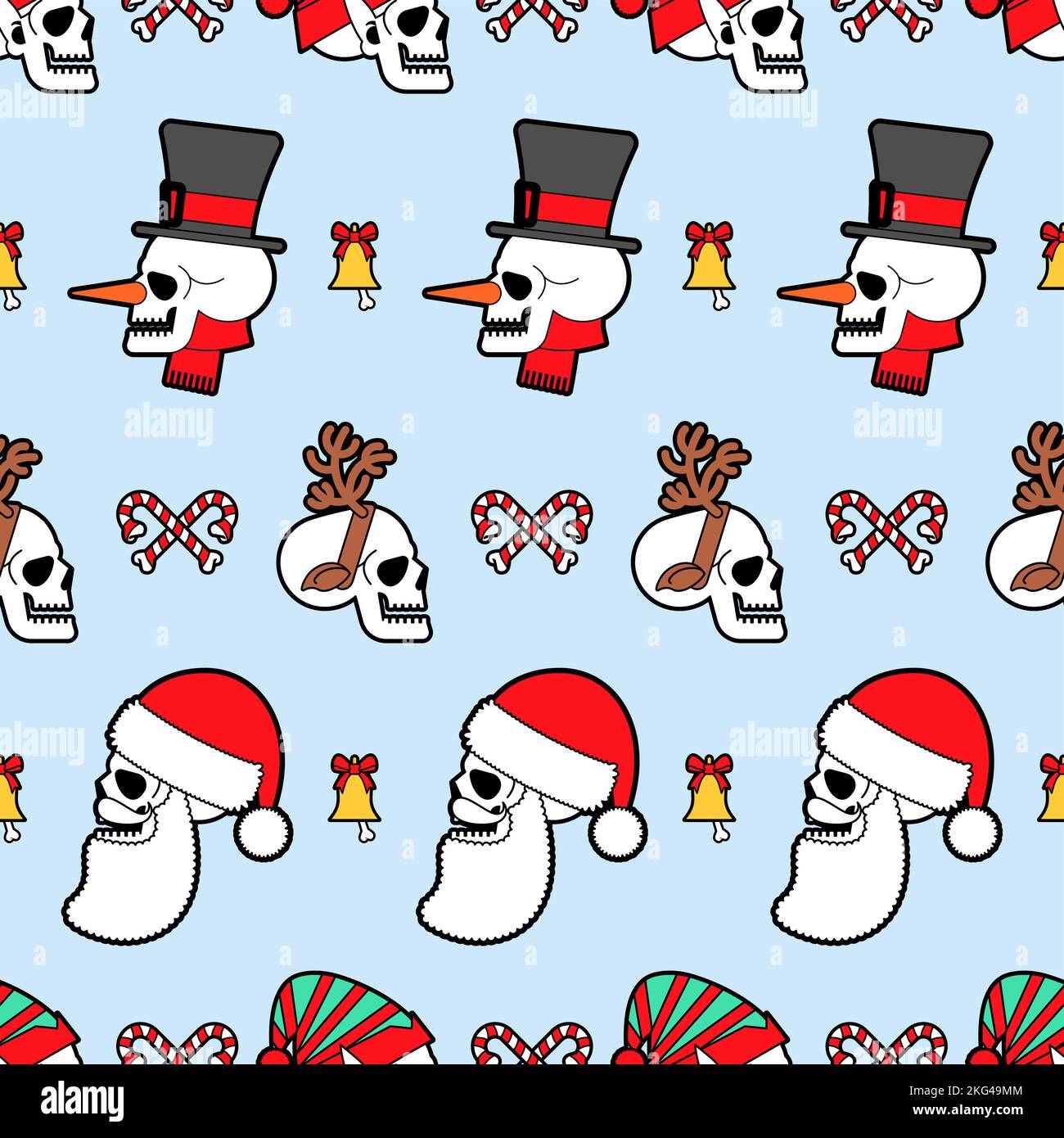 Christmas skulls pattern seamless. Skeleton head of Santa and his ...