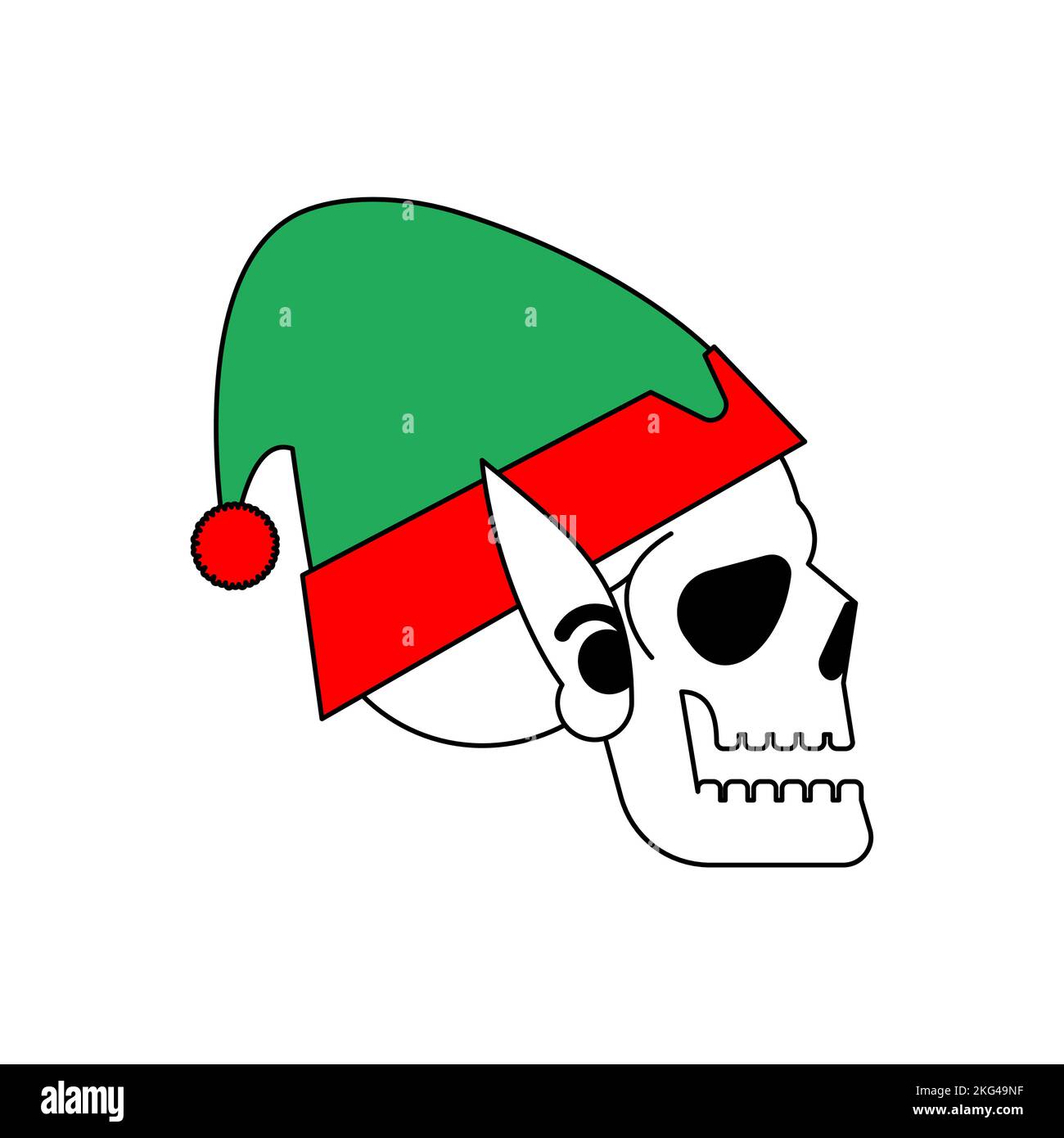 Christmas elf skull. Santa's helper skeleton head. Christmas and New ...