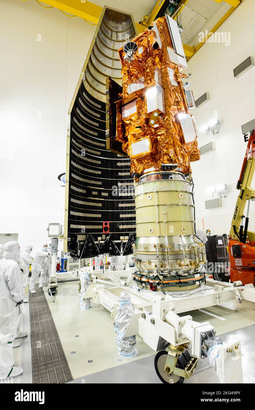 JPSS-2, atop NASA’s LOFTID secondary payload, is encapsulated in a ...