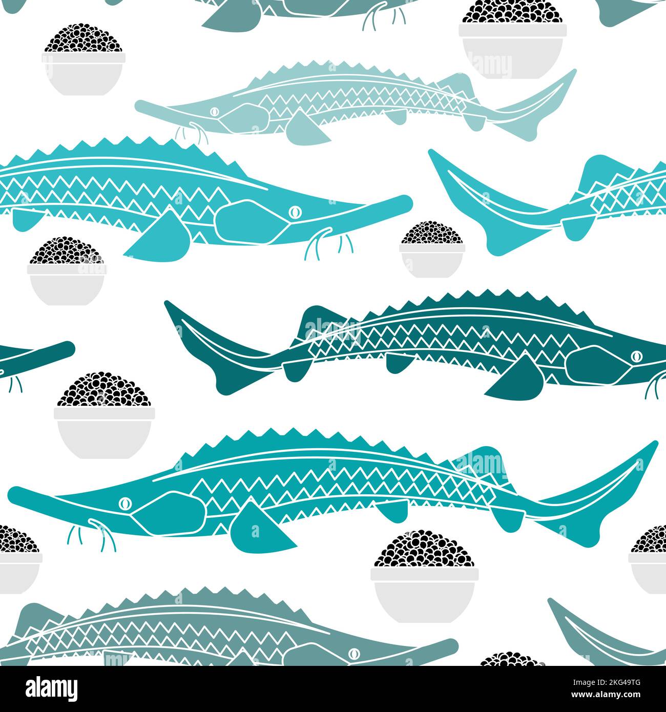 Sturgeon and black caviar pattern seamless. fish background. vector ...
