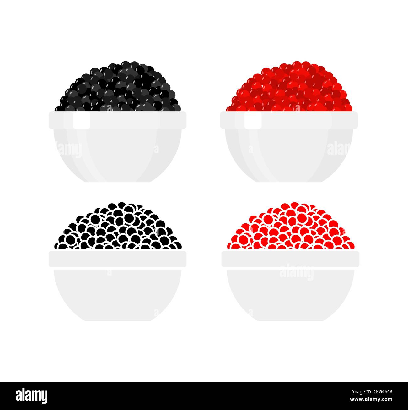 Red and black caviar in plate set. Fish delicacy. Vector illustration ...