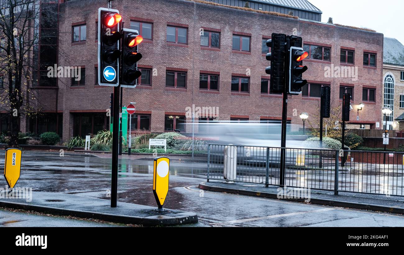 Epsom, Surrey, London UK, November 20 2022, Blurred Car Passing Through ...