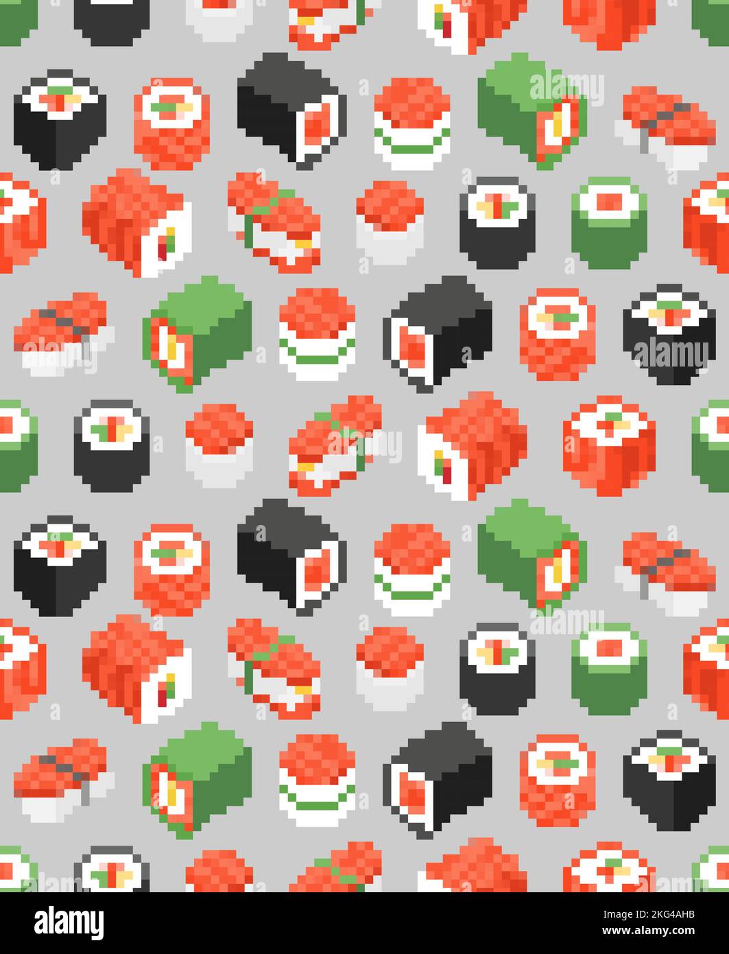 Sushi rolls pixel art pattern seamless. 8 bit Traditional Japanese food background. pixelated ...
