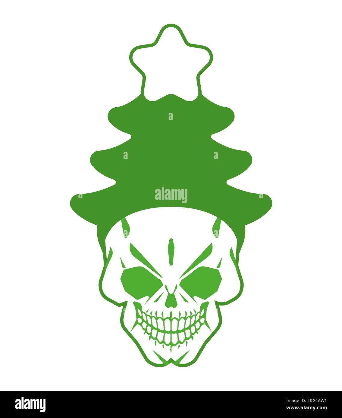 Skull in Christmas tree hat. Scary illustration of Christmas and New ...