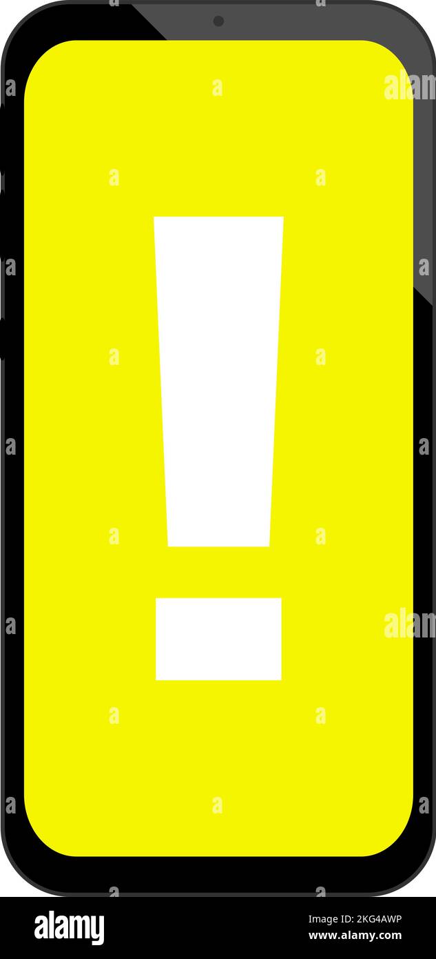 Smartphone with exclamation mark on screen, smartphone with exclamation ...