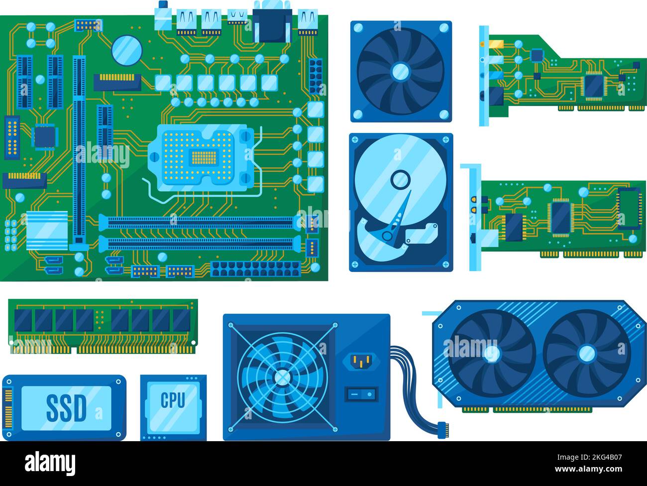 Components For Computer Build Pc Motherboard Hdd And Ssd Ram Bar Cpu And Gpu Cooler Fan And