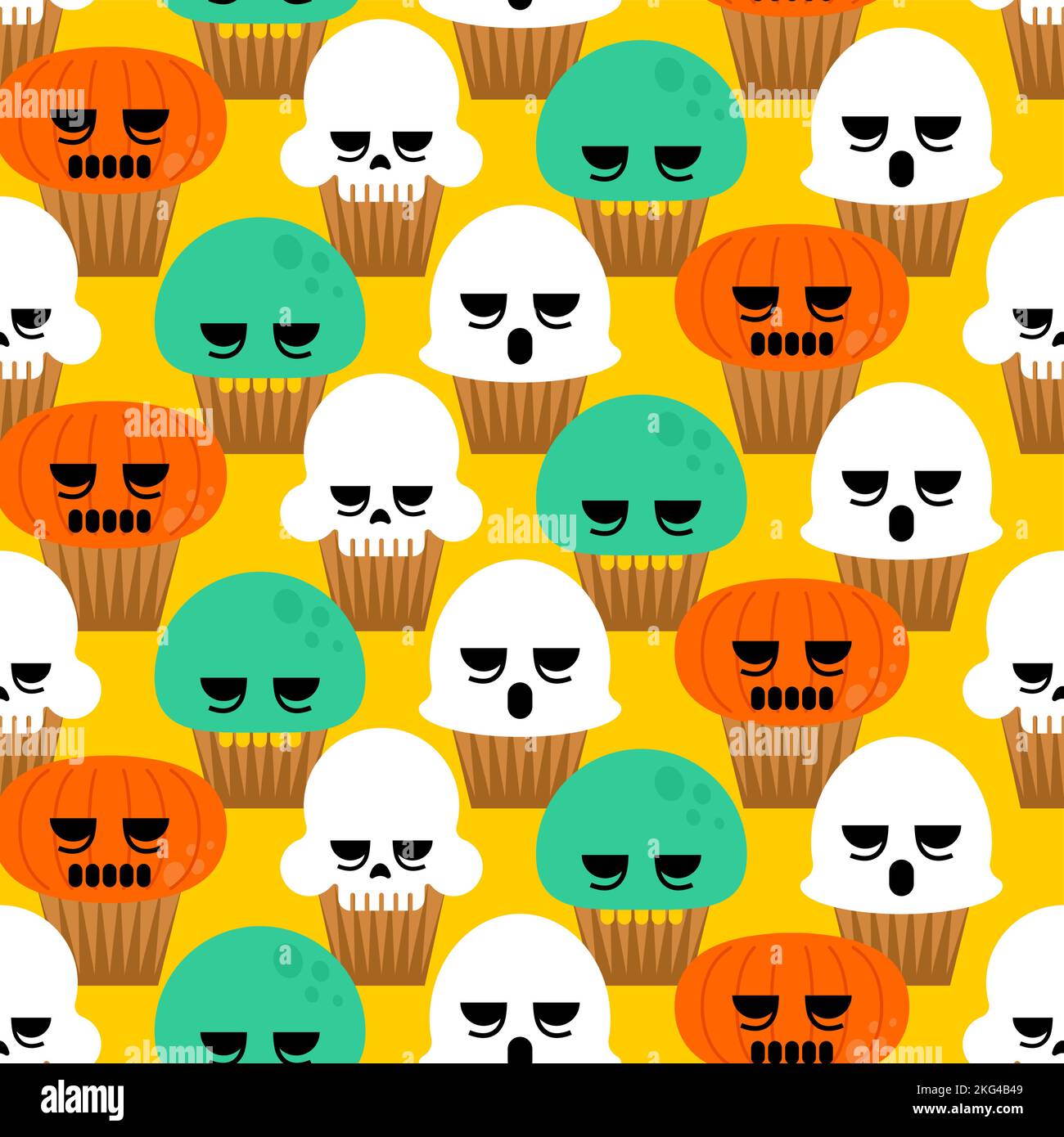 Halloween cupcake pattern seamless. Set Cupcake Scull and Ghost, Zombie ...