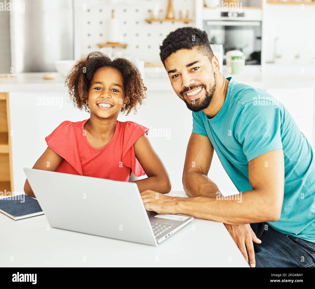 laptop computer education father children daughter girl family ...