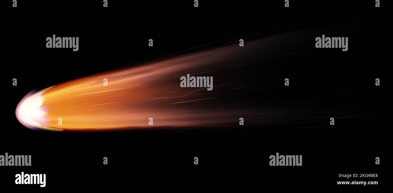 Fall comet from space, fiery tail falling meteorite. Entry of an ...