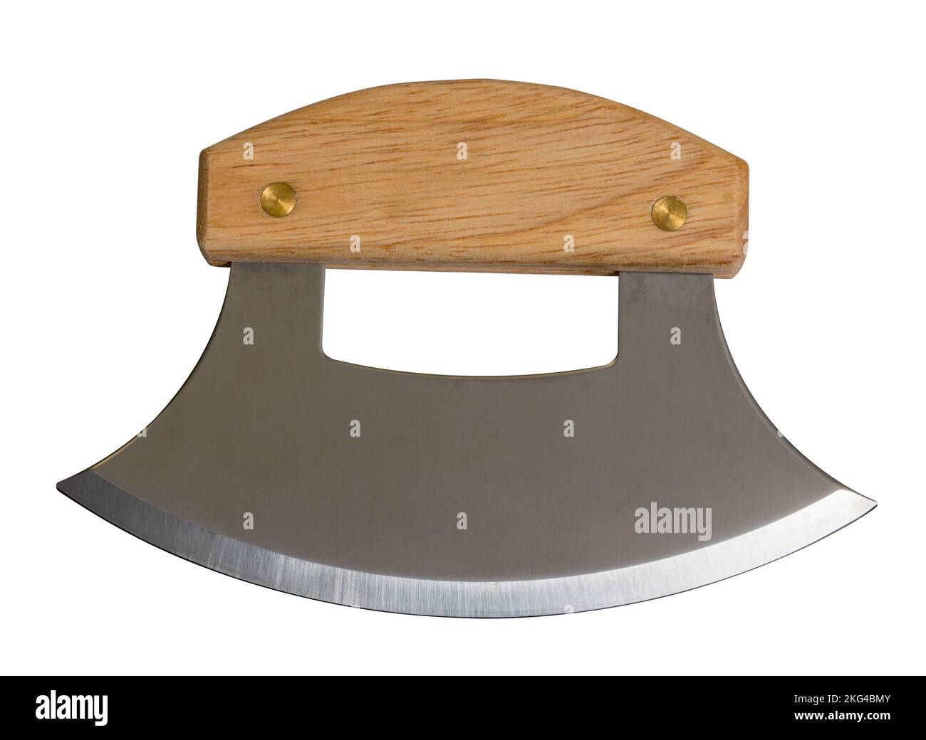 Isolated steel Alaska Ulu cutting knife against a white background ...