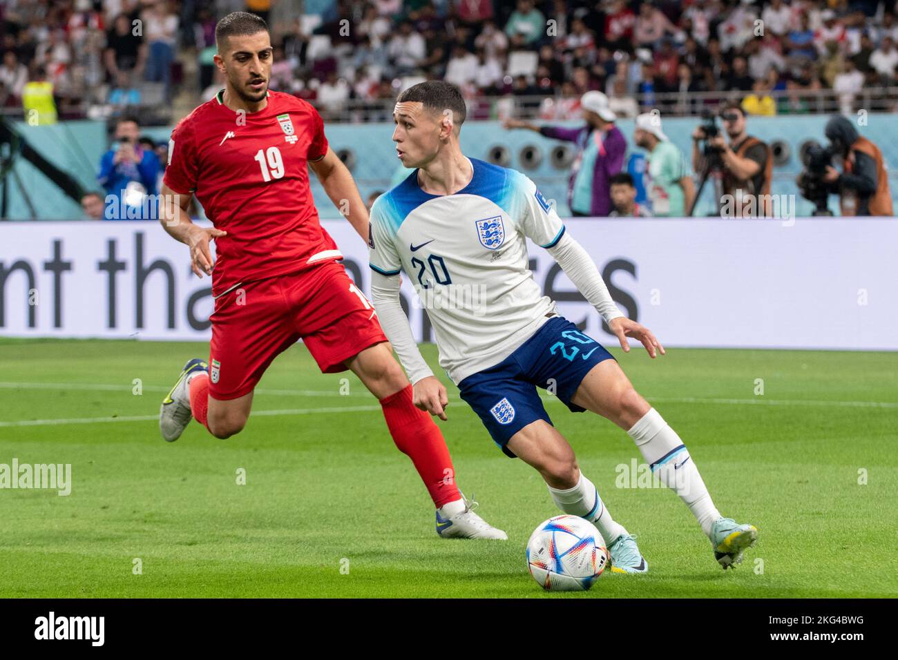 Majid HOSSEINI of Iran and Philip Foden of England during the FIFA ...