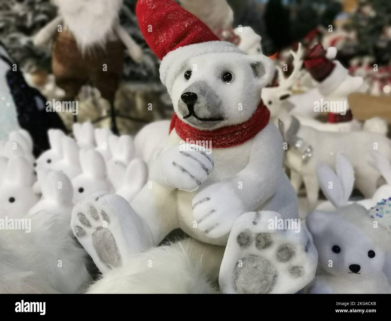 soft toys for the Christmas tree. Decor for the New Year. Background ...