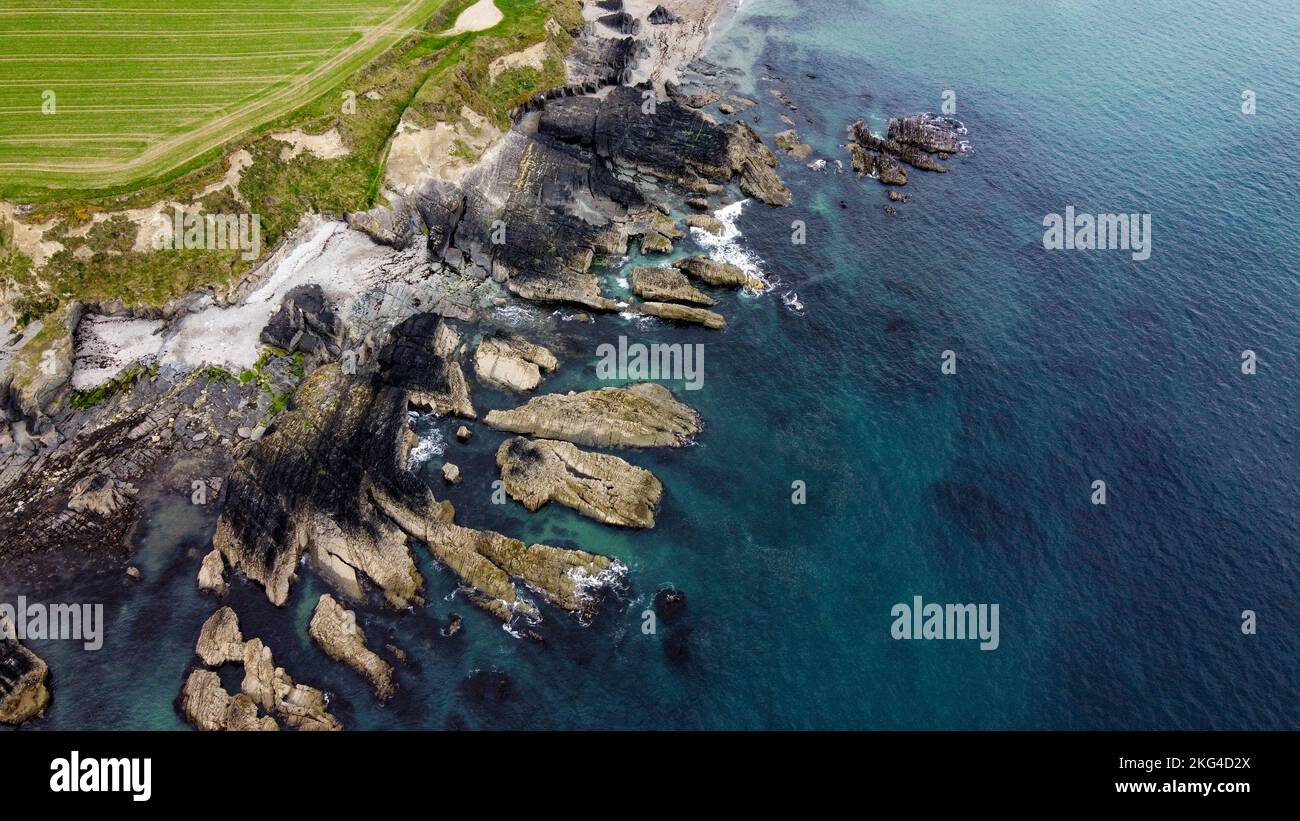 Rocks on the Irish littoral, top view. The shore of the Atlantic Ocean ...