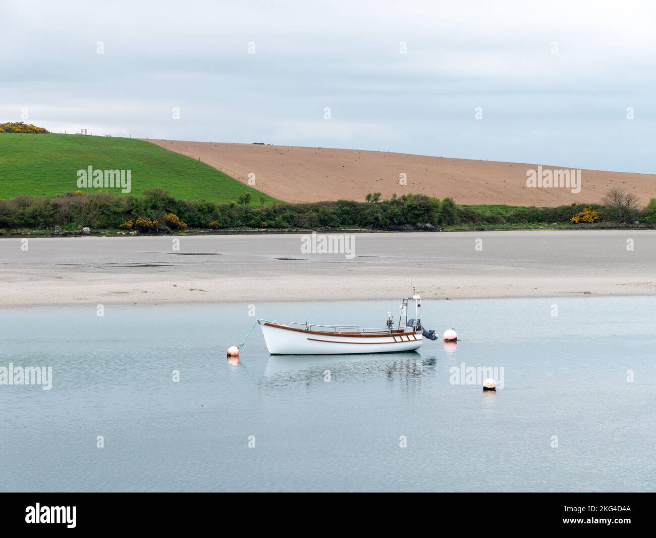 A motor boat. Calm water. The sandy shore of the Atlantic Ocean Stock ...