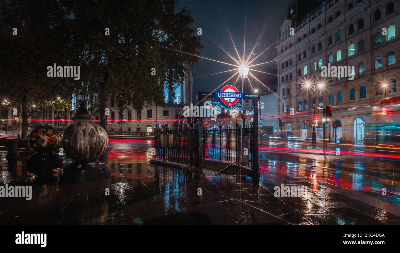The World Reimagined project in Trafalgar Square on a rainy morning in ...