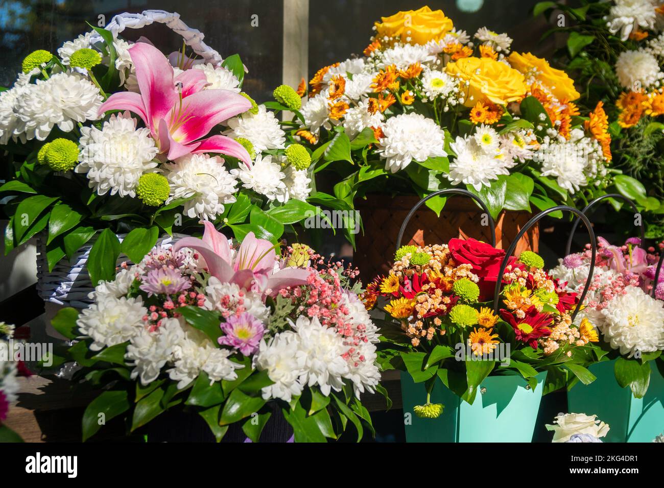 Beautiful bouquet of different varieties of flowers. Gift Stock Photo ...