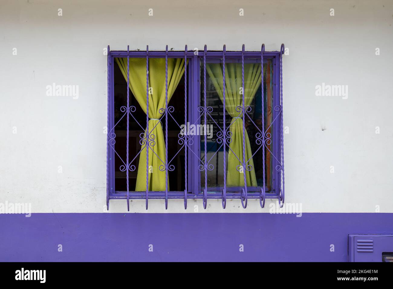 Purple Window with a Green Curtain Inside and White Background ...