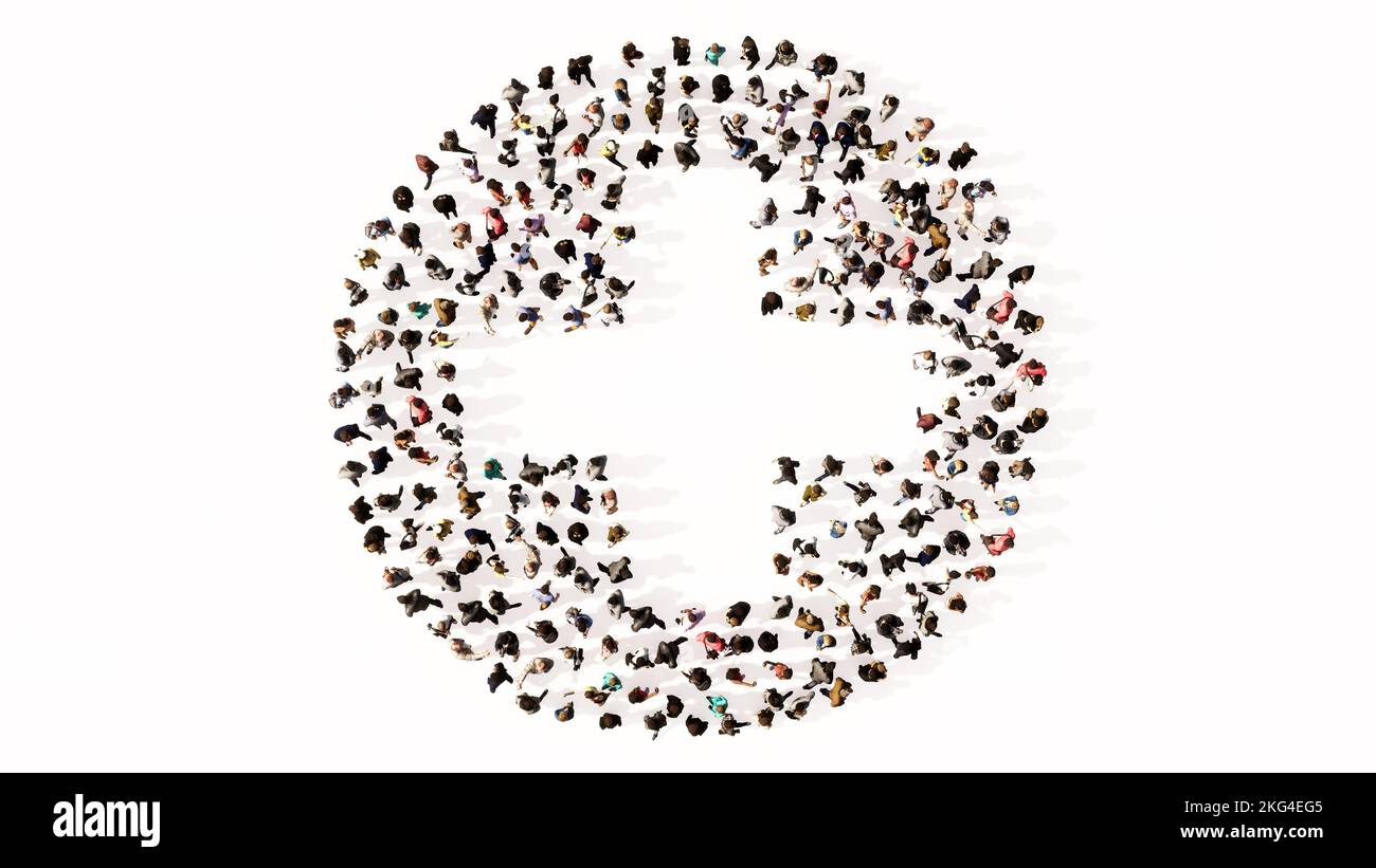 Concept or conceptual large gathering of people forming a cross sign on ...