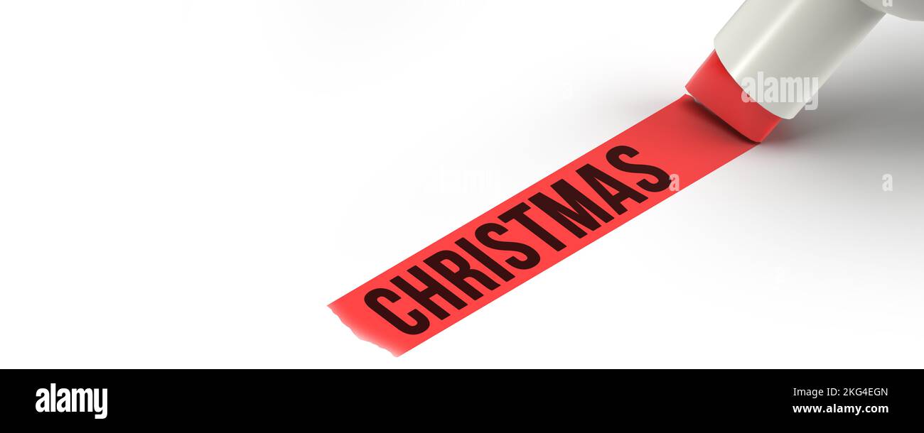 Christmas text highlighted underline. Red ink marker pen or drawing ...