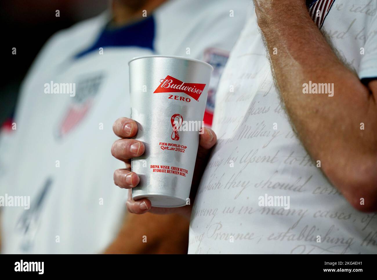 A fan in the stands holds a Budweiser Zero cup ahead of the FIFA World ...