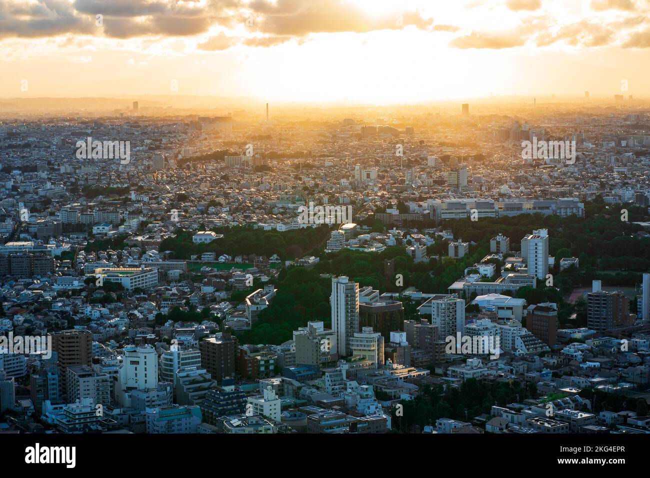 The morning sunrise over the cityscape view, aerial Stock Photo - Alamy