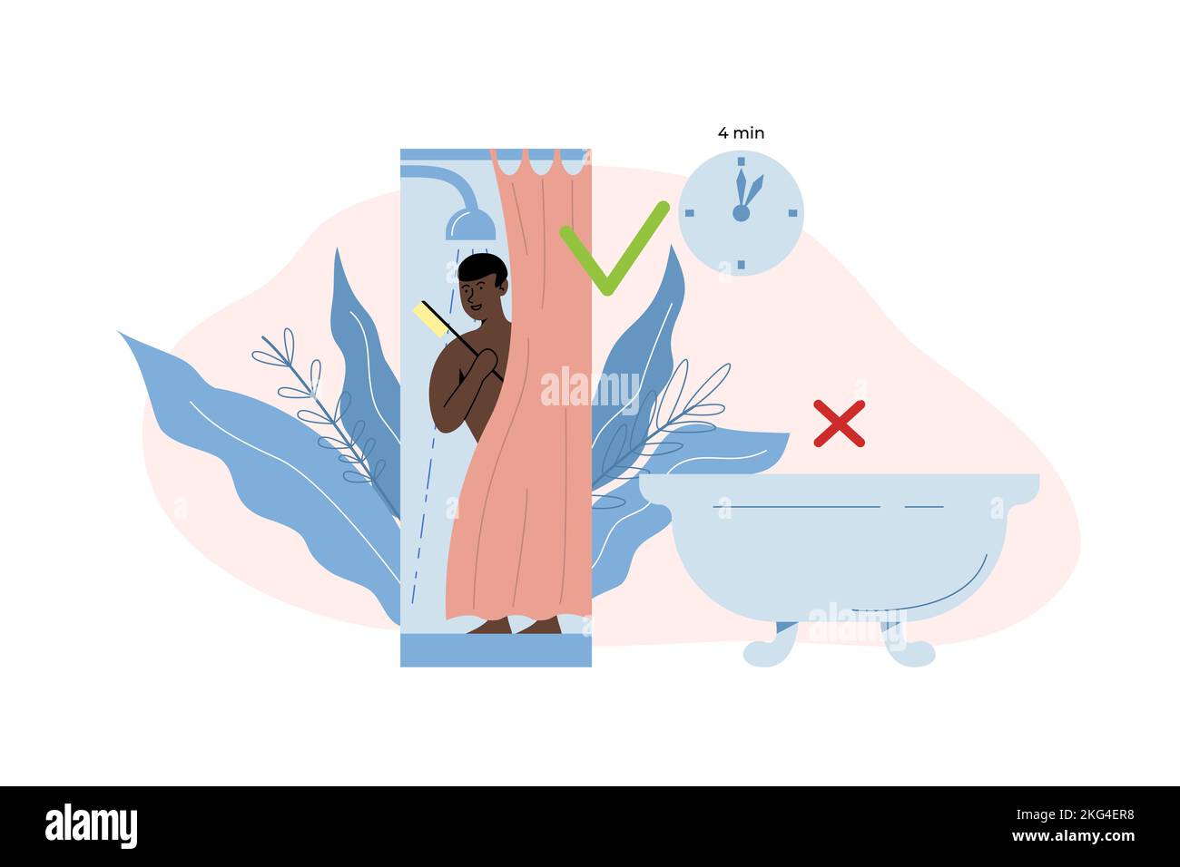 Man Is Reducing Usage Of Water By Showering Short Time Stock Vector