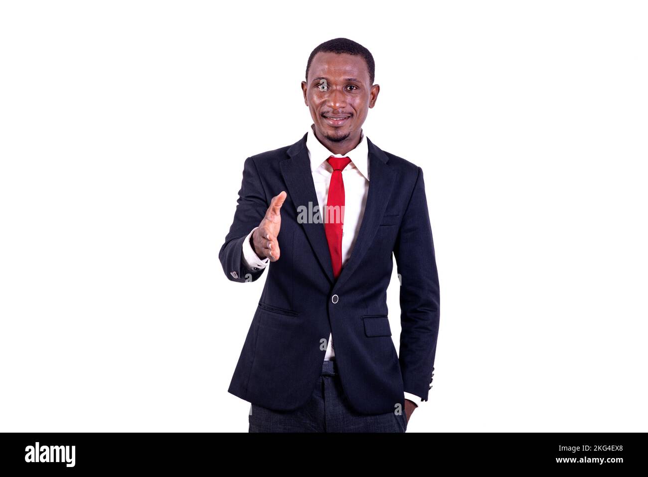 a businessman in jacket standing on white background with outstretched ...