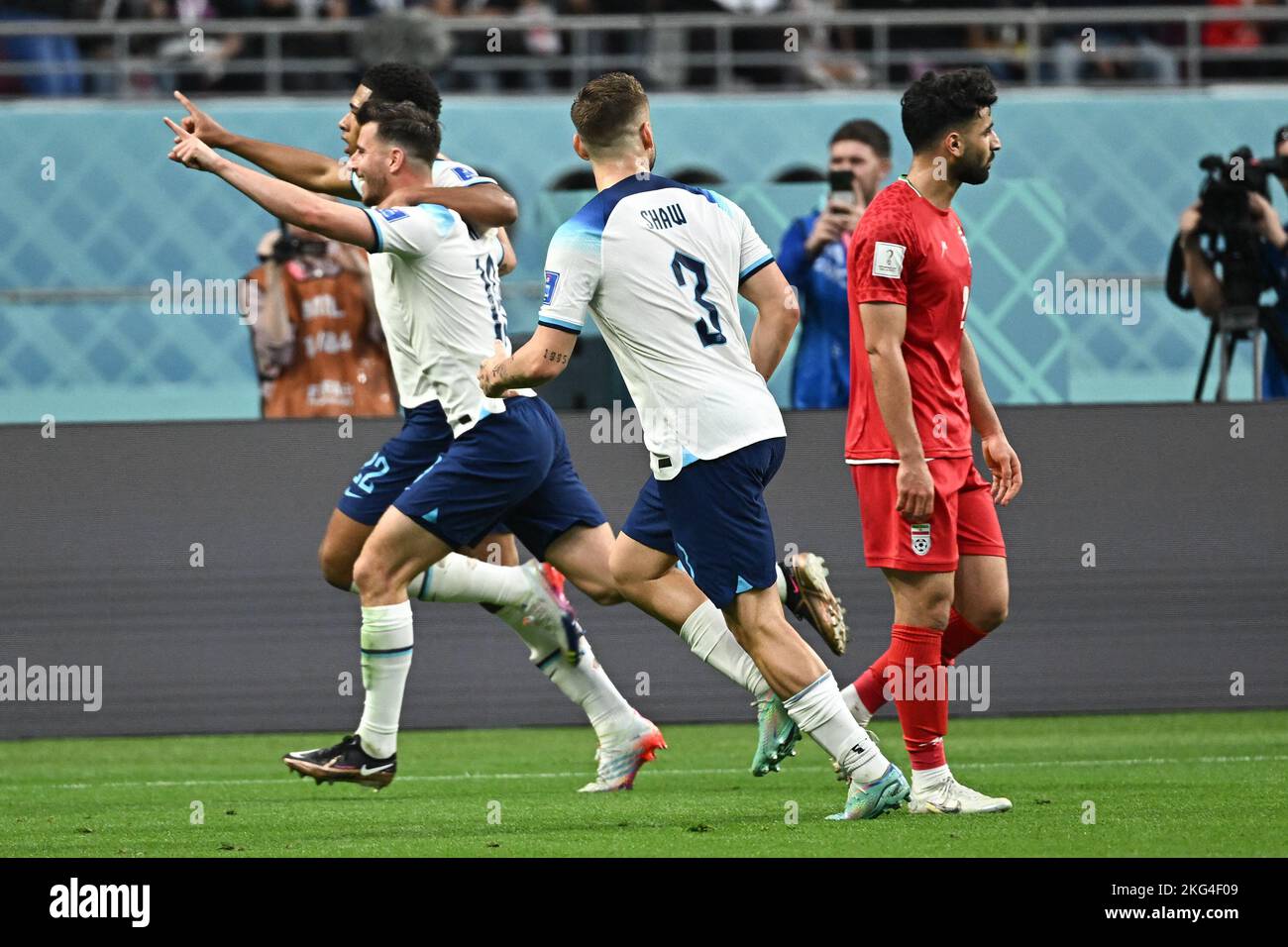 Luke Shaw, Mason Mount and Jude Bellingham of England during England vs ...